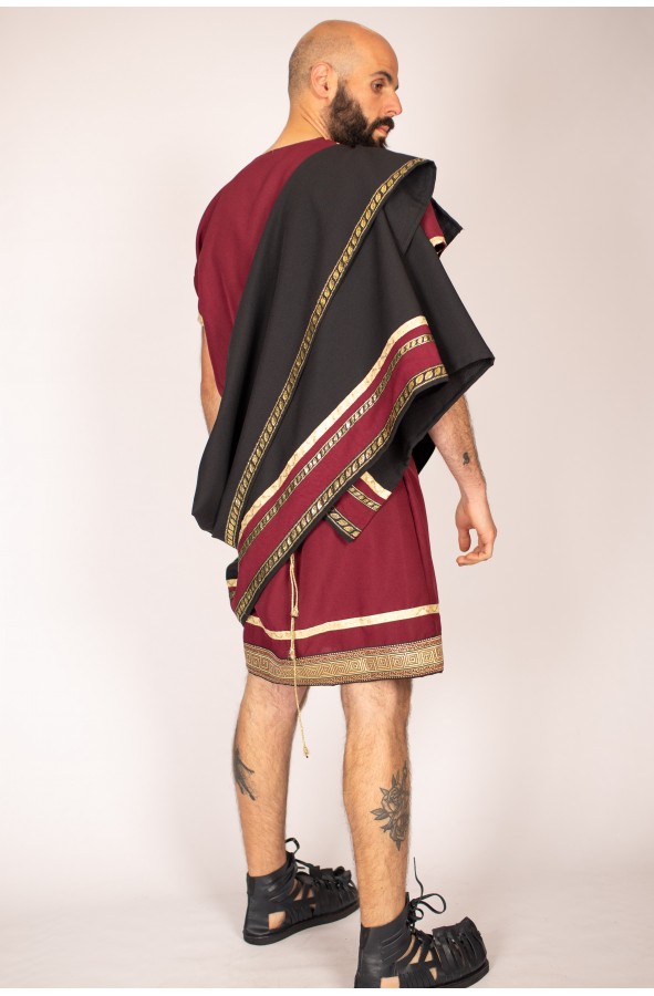 Men's Roman costume in maroon with black toga