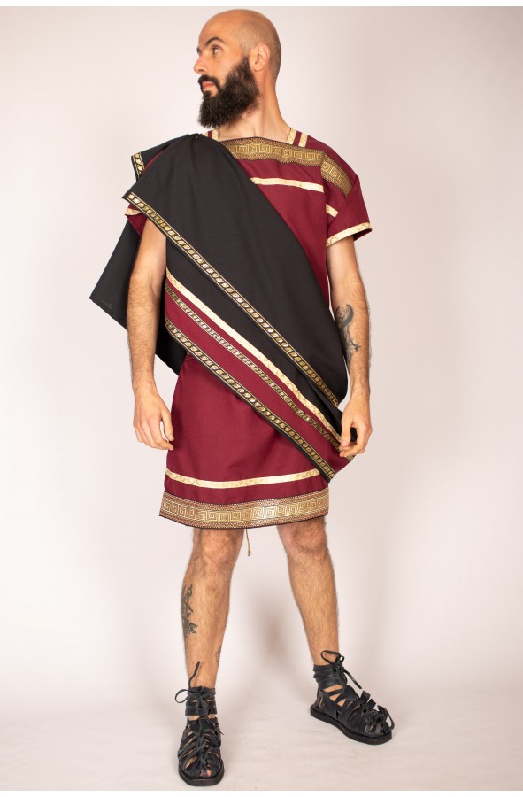 Men's Roman costume in maroon with black toga