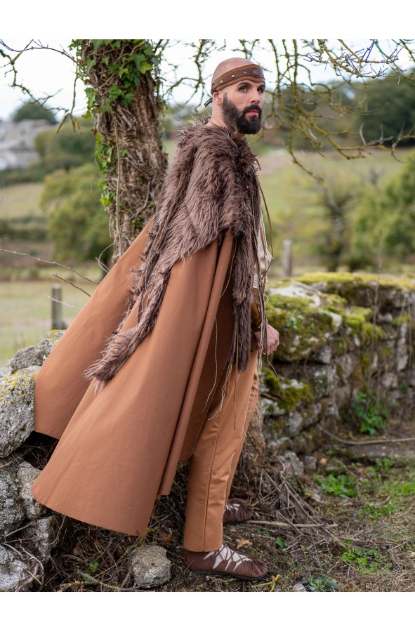Medieval brown cloak with vegan fur